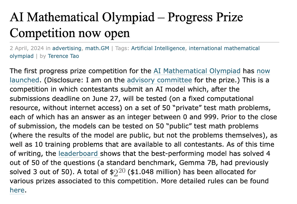 AI 数学奥林匹克进展比赛，奖金 1.024 百万美元 - 闲聊吹水 - 移动交通大学&/银行